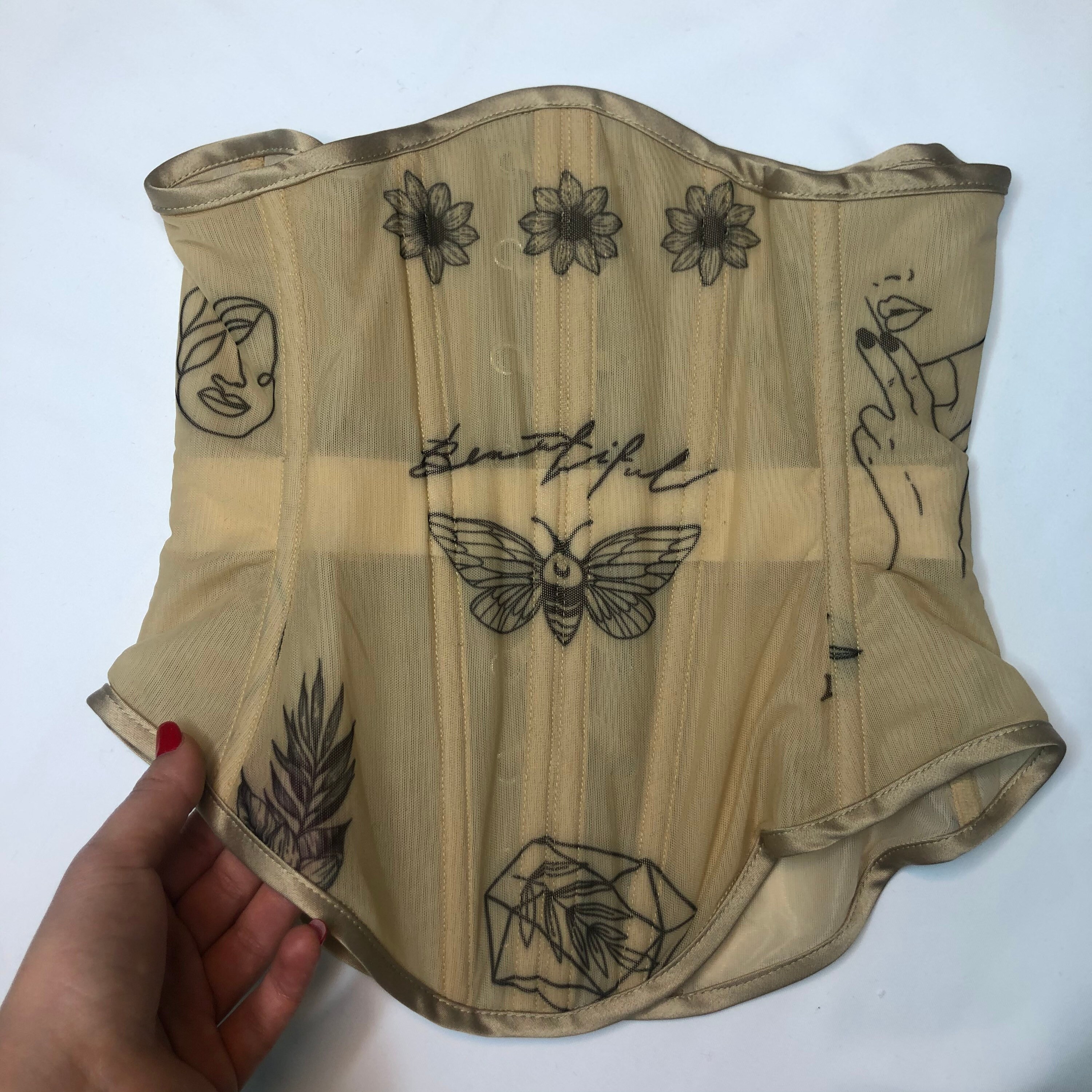 Strapless Tattoo Mesh Corset Belt Sexy Bustiers Off Shoulder | Etsy