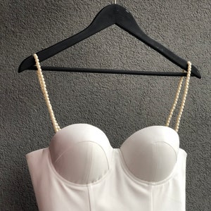White Women’s Crop Top Corset With Pearl Razors, White Night Club Party ...