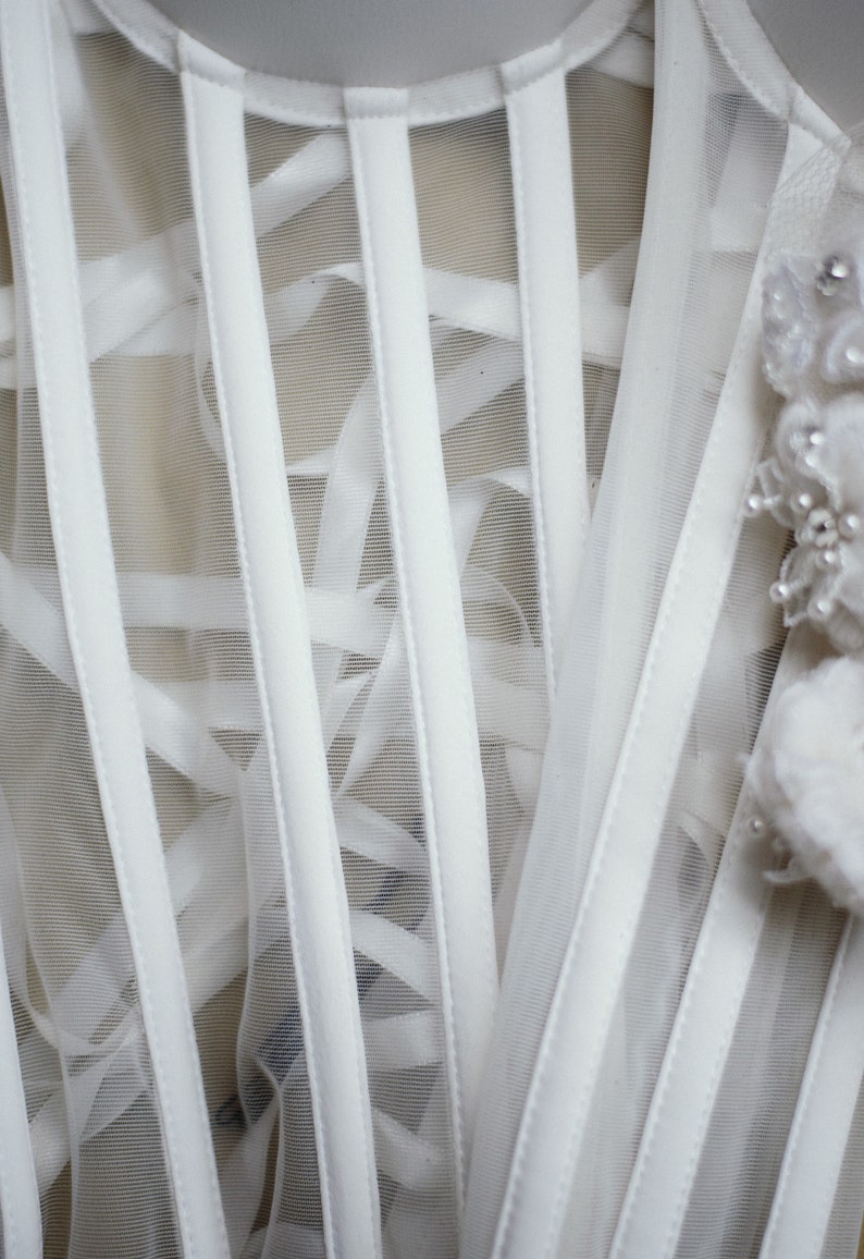 Ivory Mesh Corset Top With Satin Cups White Lacing Back | Etsy