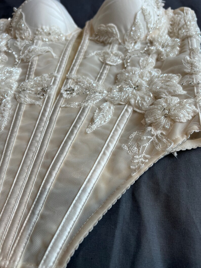 Ivory Mesh Corset Top With Satin Cups Flower Embroidery White - Etsy