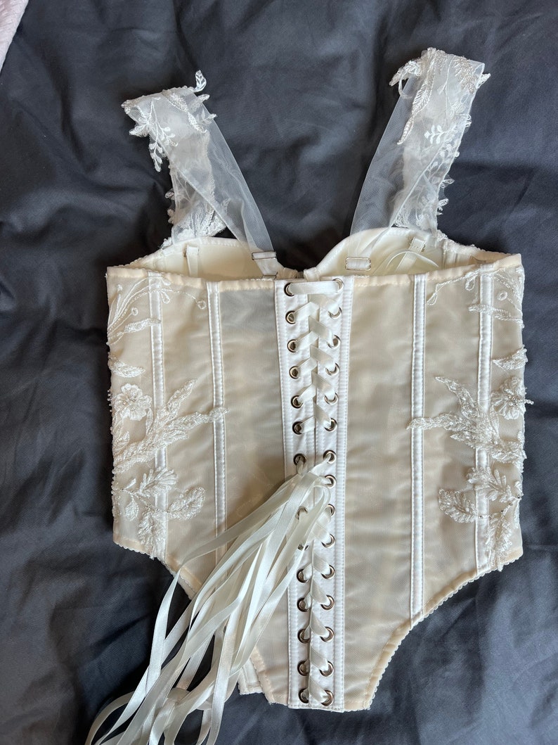 Ivory Mesh Corset Top With Satin Cups Flower Embroidery White - Etsy