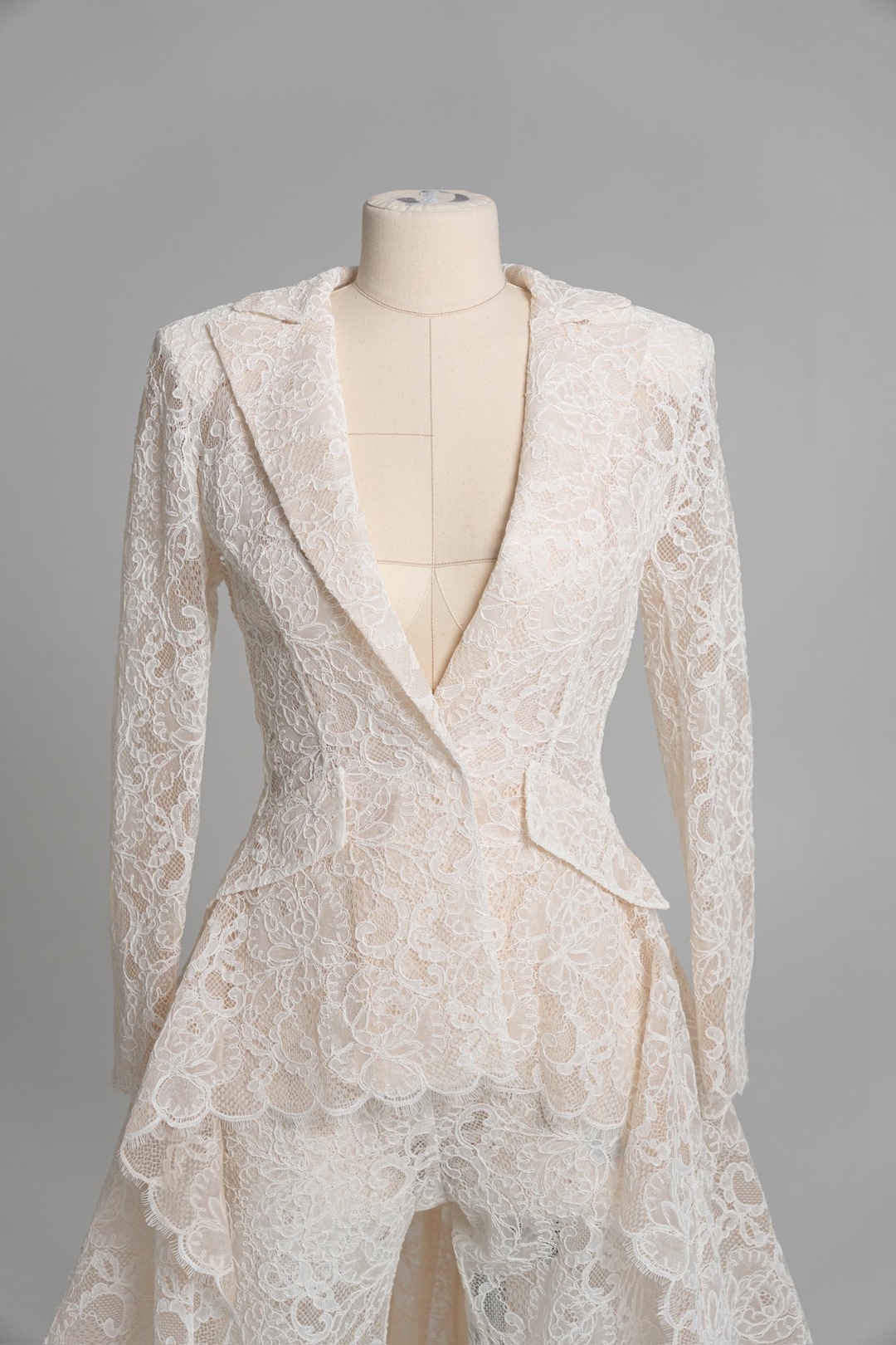 Ivory Lace Suit, Lace Jacket and Flared Pants, Women's Two Piece Set ...