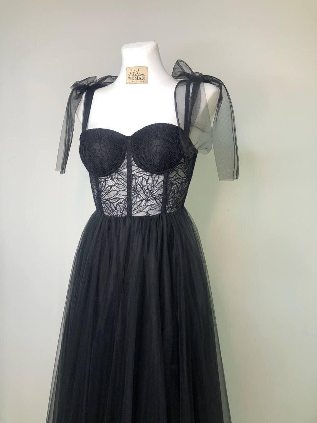 Black Corset Wedding Dress, Black Mesh Bridal Gown, Wedding Black Dress ...