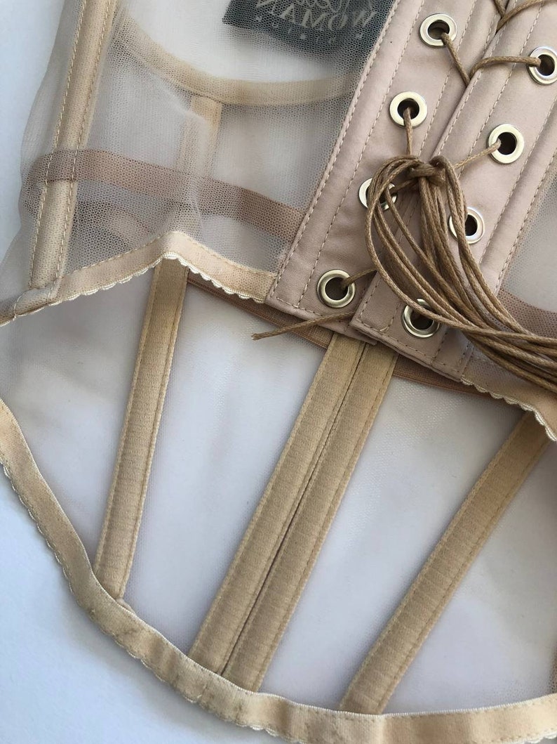 Beige Mesh Corset Belt Transparent Tight Lacing Crop Top | Etsy