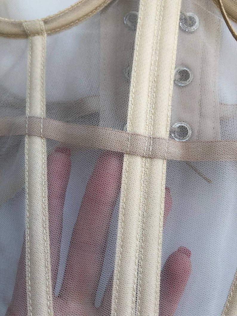 Beige Mesh Corset Belt Transparent Tight Lacing Crop Top | Etsy