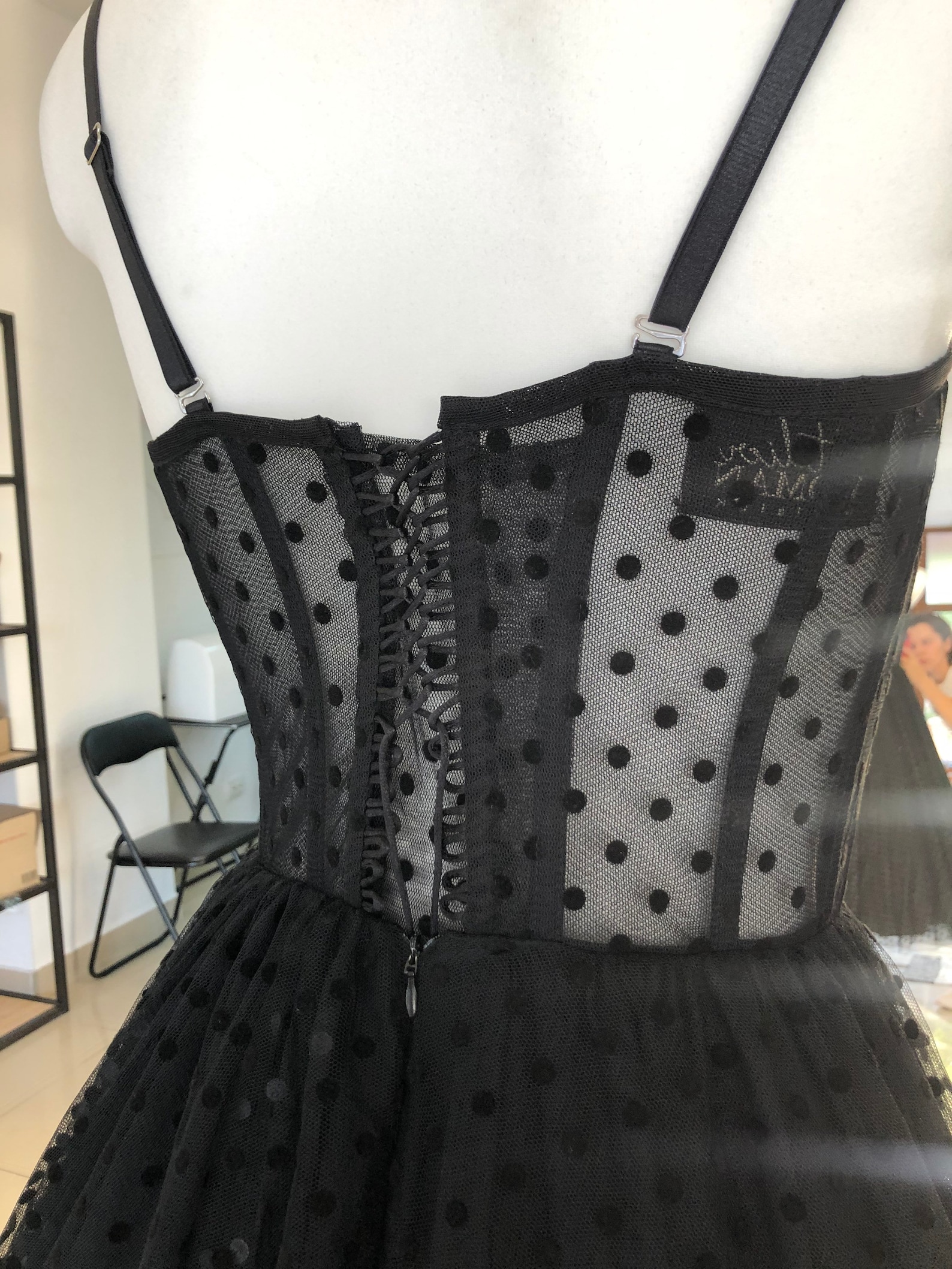 Halloween Black Corset Prom Dress in Small Dots Black Mesh - Etsy