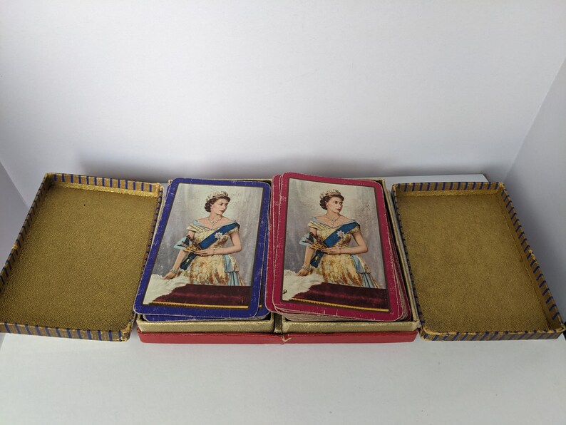 Vintage Queen Elizabeth Double Deck Playing Cards Card Ephemera Paper ...