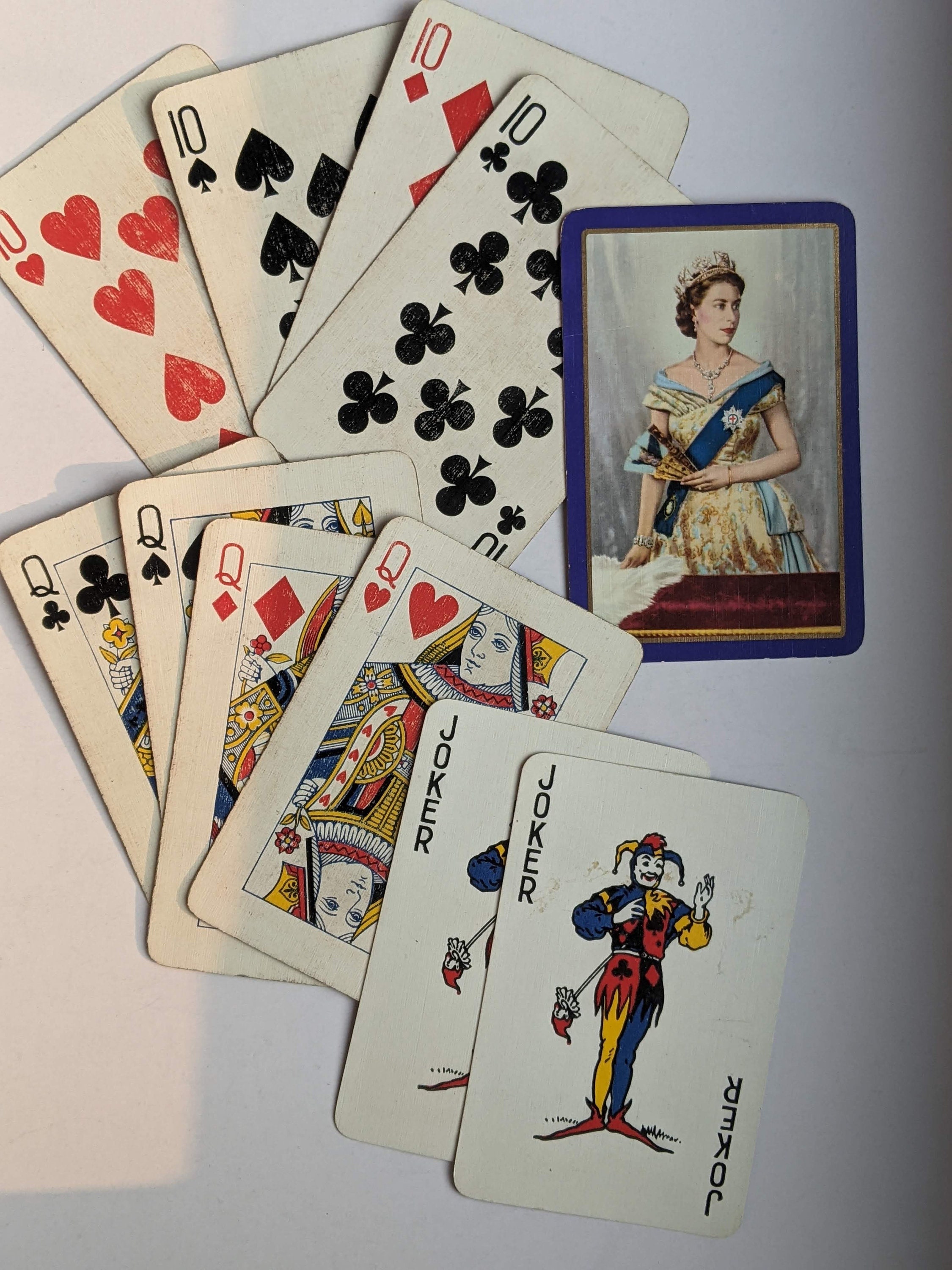 Vintage Queen Elizabeth Double Deck Playing Cards Card Ephemera Paper ...