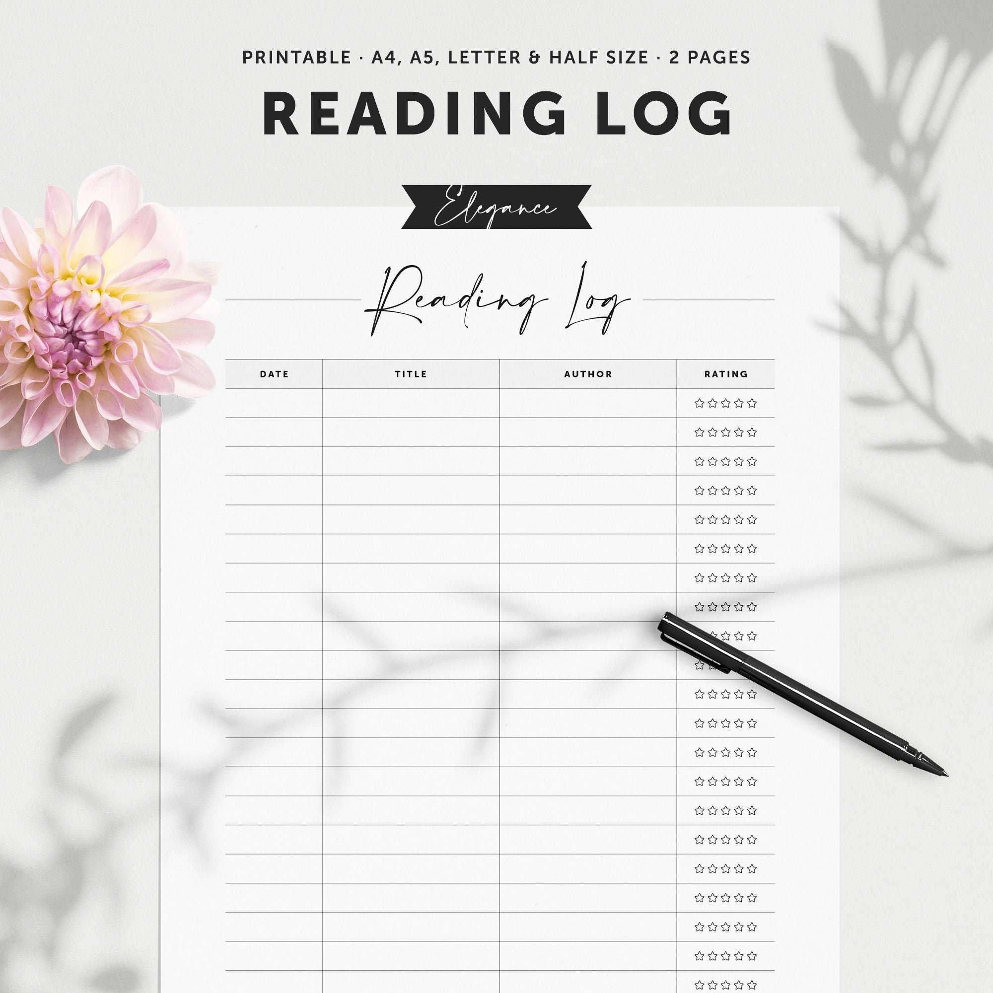 Reading Log Book Tracker Book List Reading Journal Book Log Printable ...