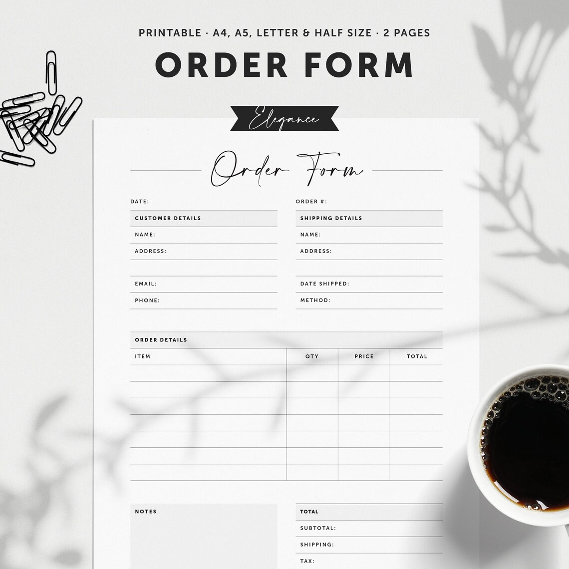 Order Form Printable Order Form Order Tracker Printable Invoice ...