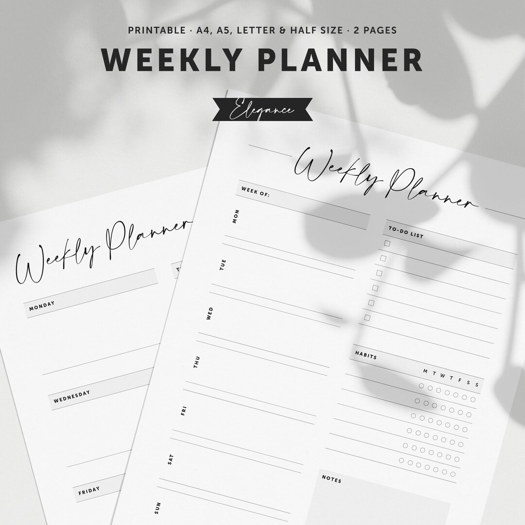 Weekly Planner Weekly Organiser Weekly Planner Insert Printable PDF A4 ...