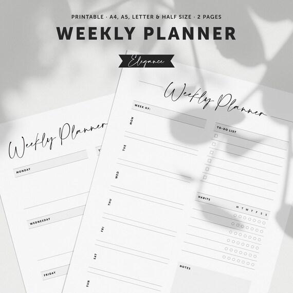Weekly Planner Weekly Organiser Weekly Planner Insert | Etsy