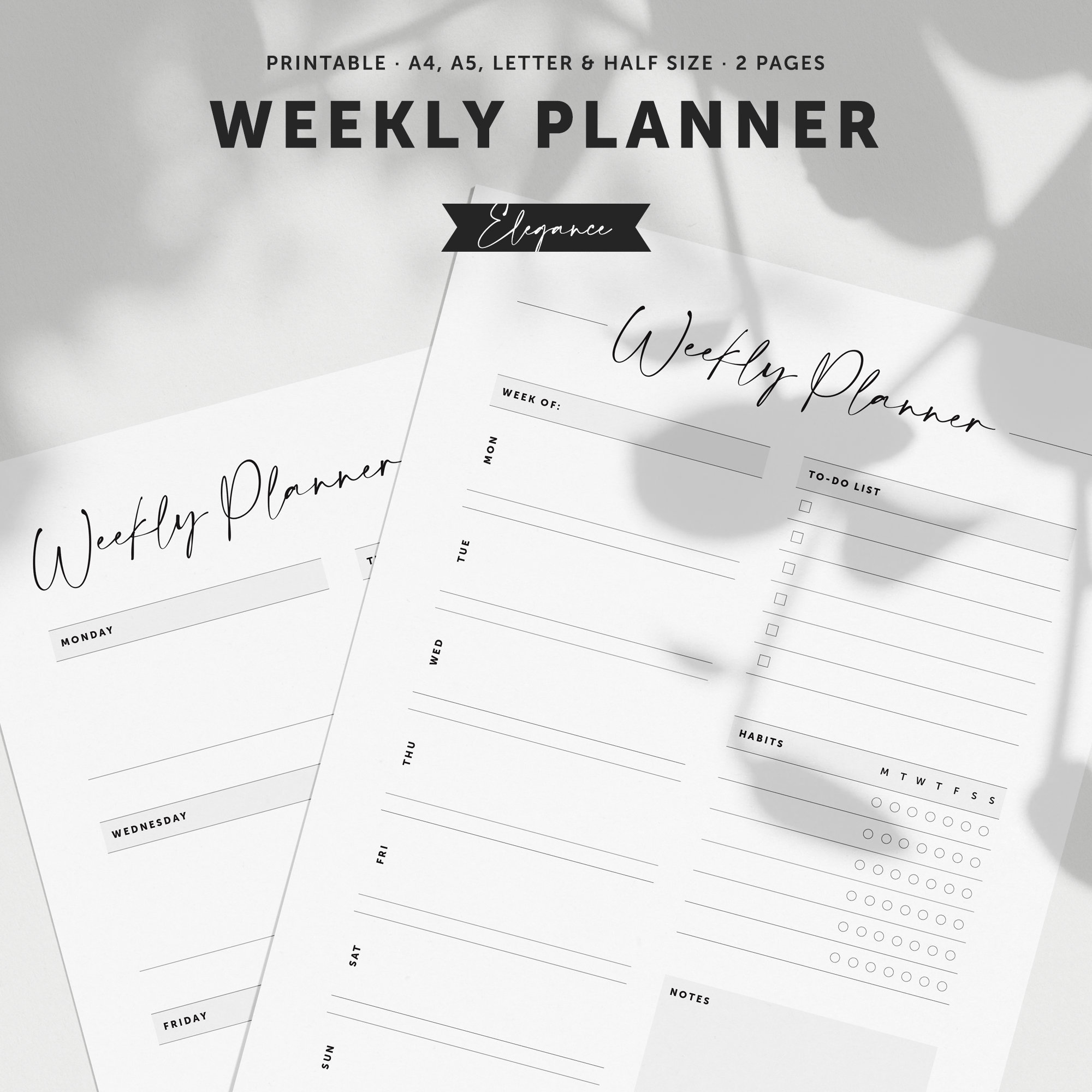 Weekly Planner Weekly Organiser Weekly Planner Insert Printable PDF A4 ...