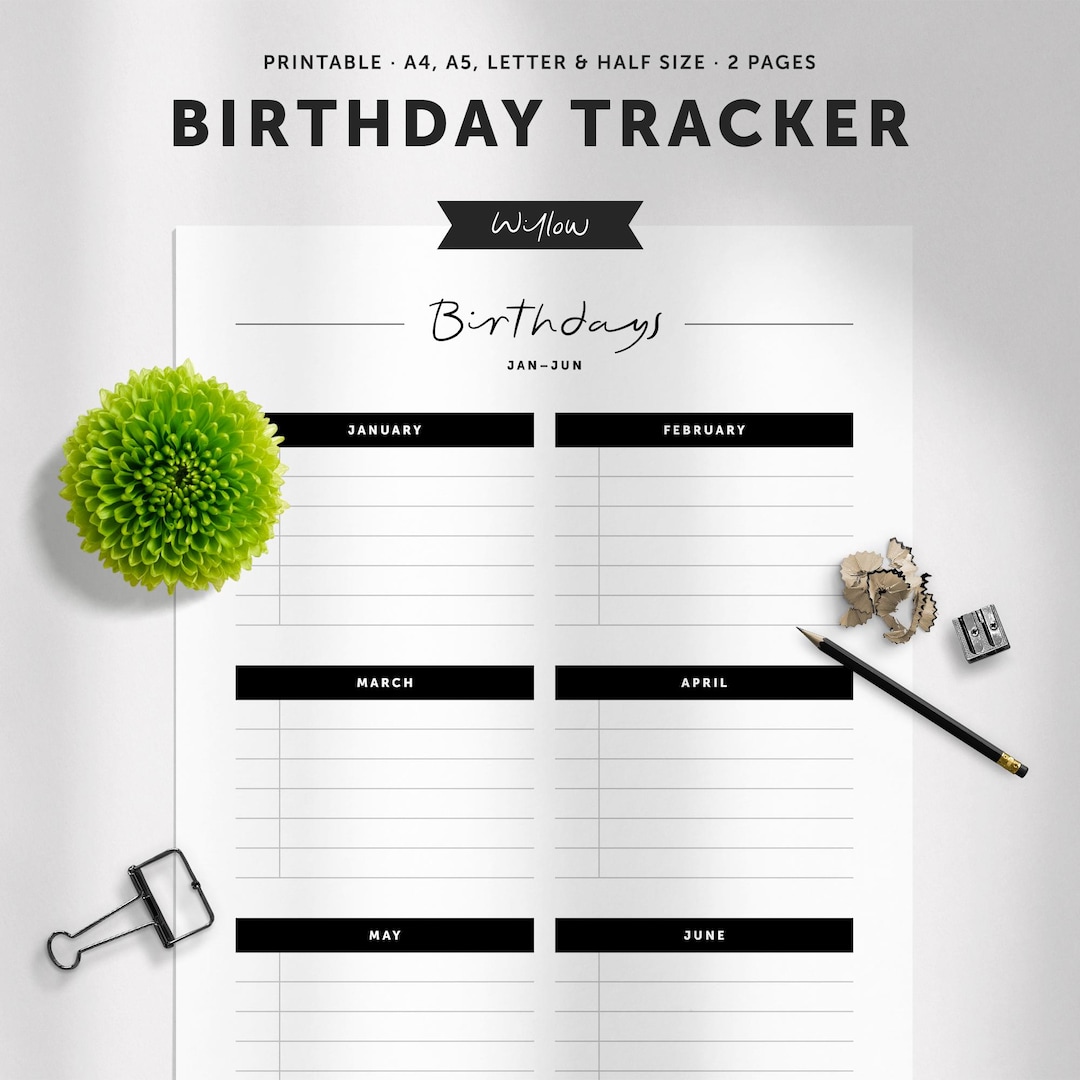 Birthday Tracker | Printable Birthday Calendar PDF | Print A4, A5 ...