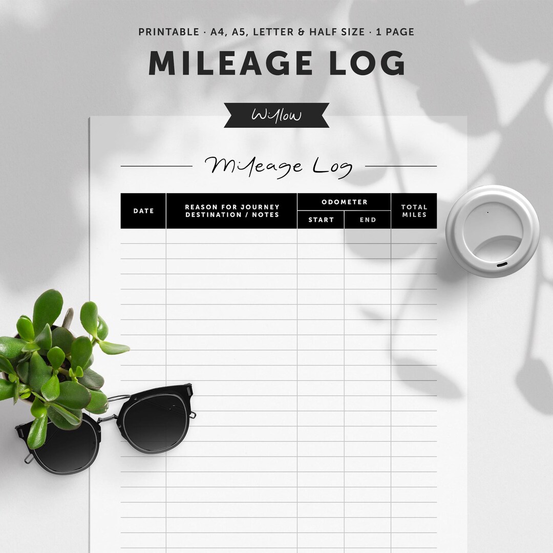 Mileage Log | Printable Mileage Tracker PDF | Print A4, A5, Letter and ...