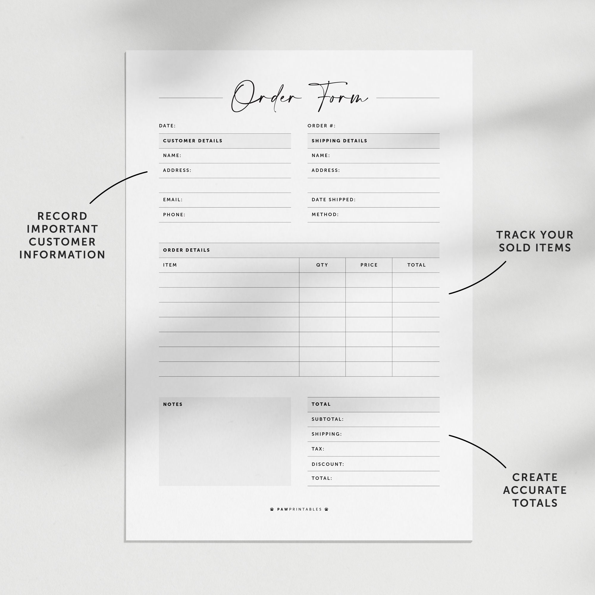 Order Form Printable Order Form Order Tracker Printable Invoice ...