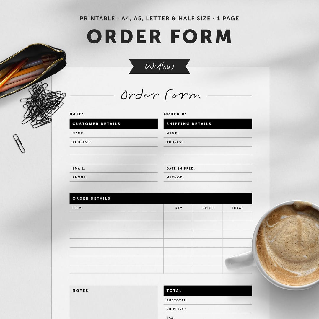 Order Form | Printable Invoice & Order Tracker PDF | Print A4, A5 ...