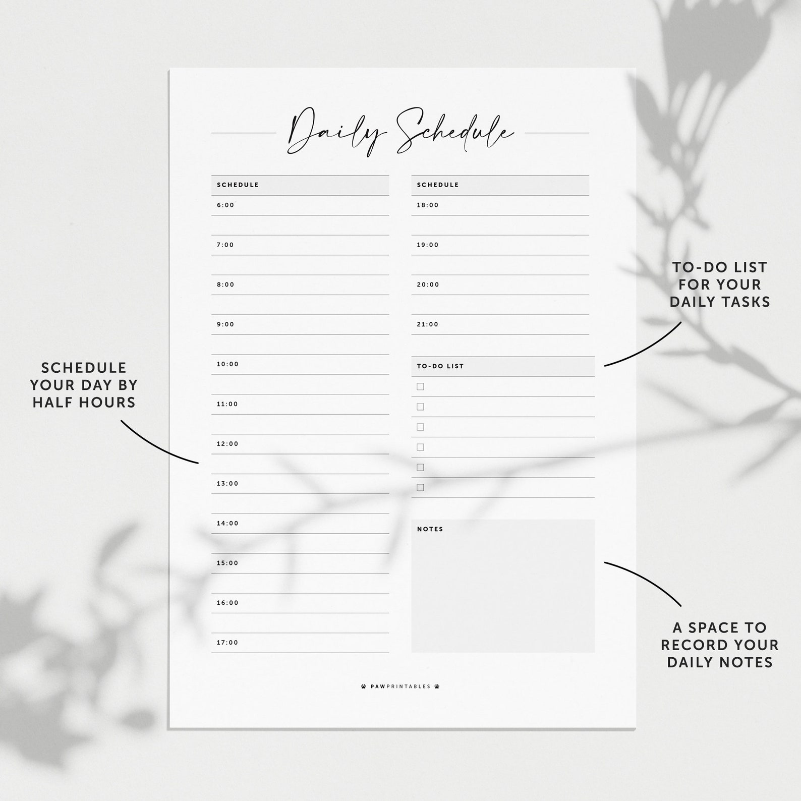 Daily Schedule Daily Planner Half Hour Schedule Daily Appointments ...