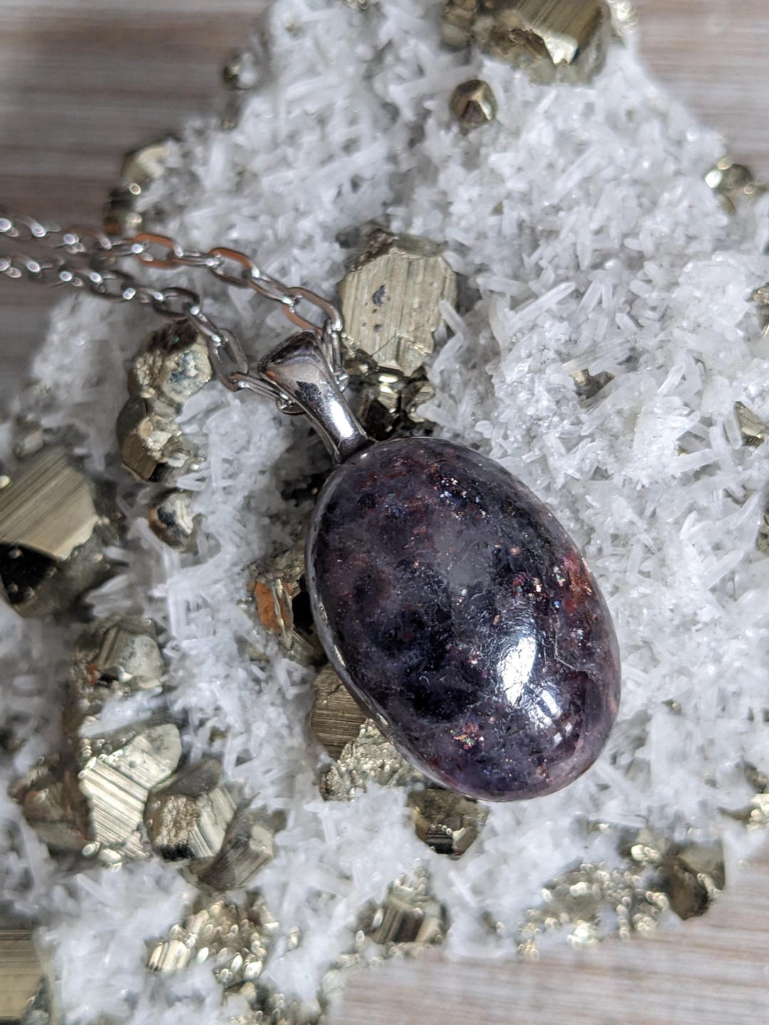 Iolite Sunstone Necklace Pendant With ~20" Stainless Steel Chain and ...