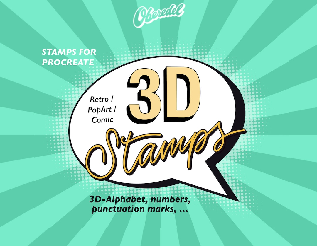 3D Font Procreate Stamp Comic Three-dimensional Typo Popart Alphabet ...