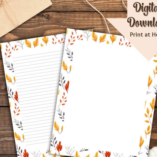 Autumn Stationary Printable Stationery Fall Letter Writing Stationery ...