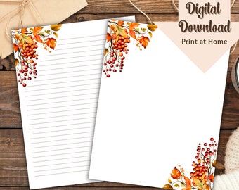 Autumn Stationary Printable Stationery Fall Letter Writing Stationery ...