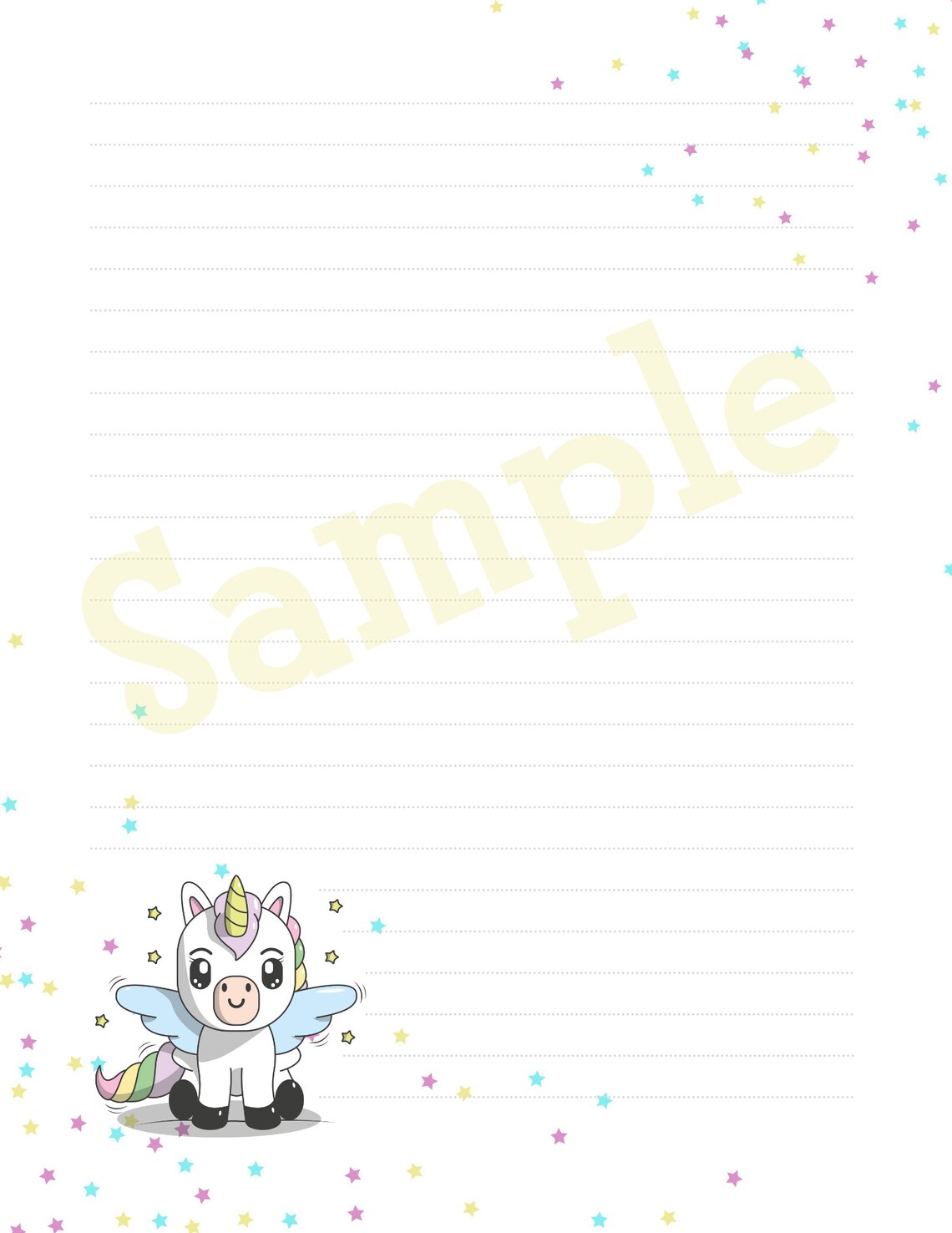 Cute Kawaii Unicorn Stationery Set, Kawaii Printable Letter Writing ...