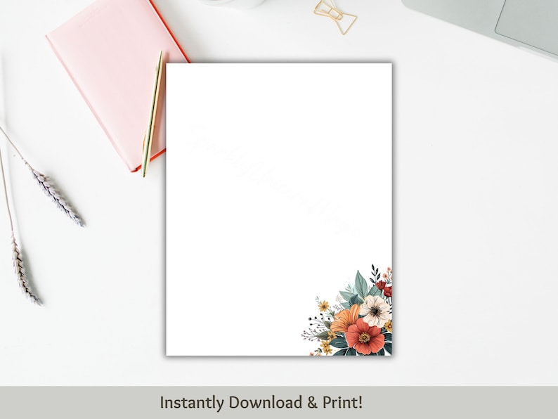 Floral Stationery Printable Letter Writing Paper Stationery Paper Lined ...