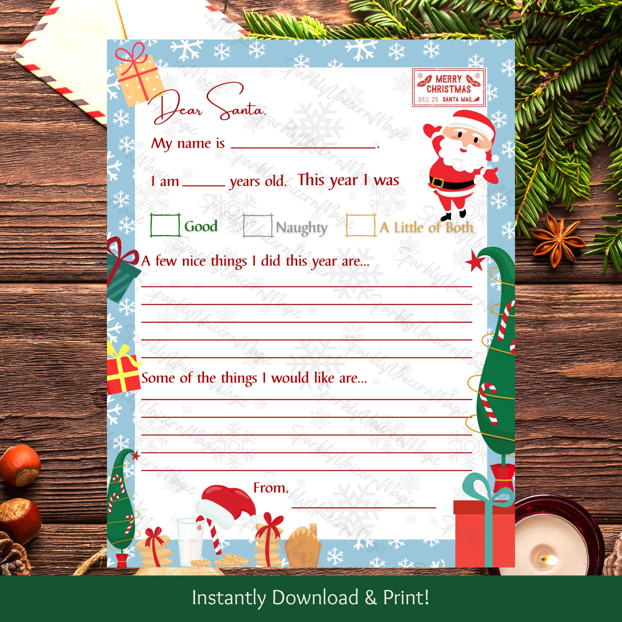 Printable Letter to Santa, Kids Christmas Wish List, Santa Claus Letter ...