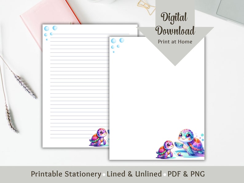 Sea Turtle Stationery Nature Printable Stationery Cute Animal ...