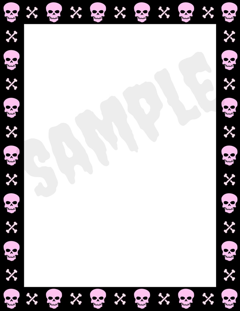 Skull & Crossbones Halloween Stationery Set, Printable Cute Pastel Goth ...