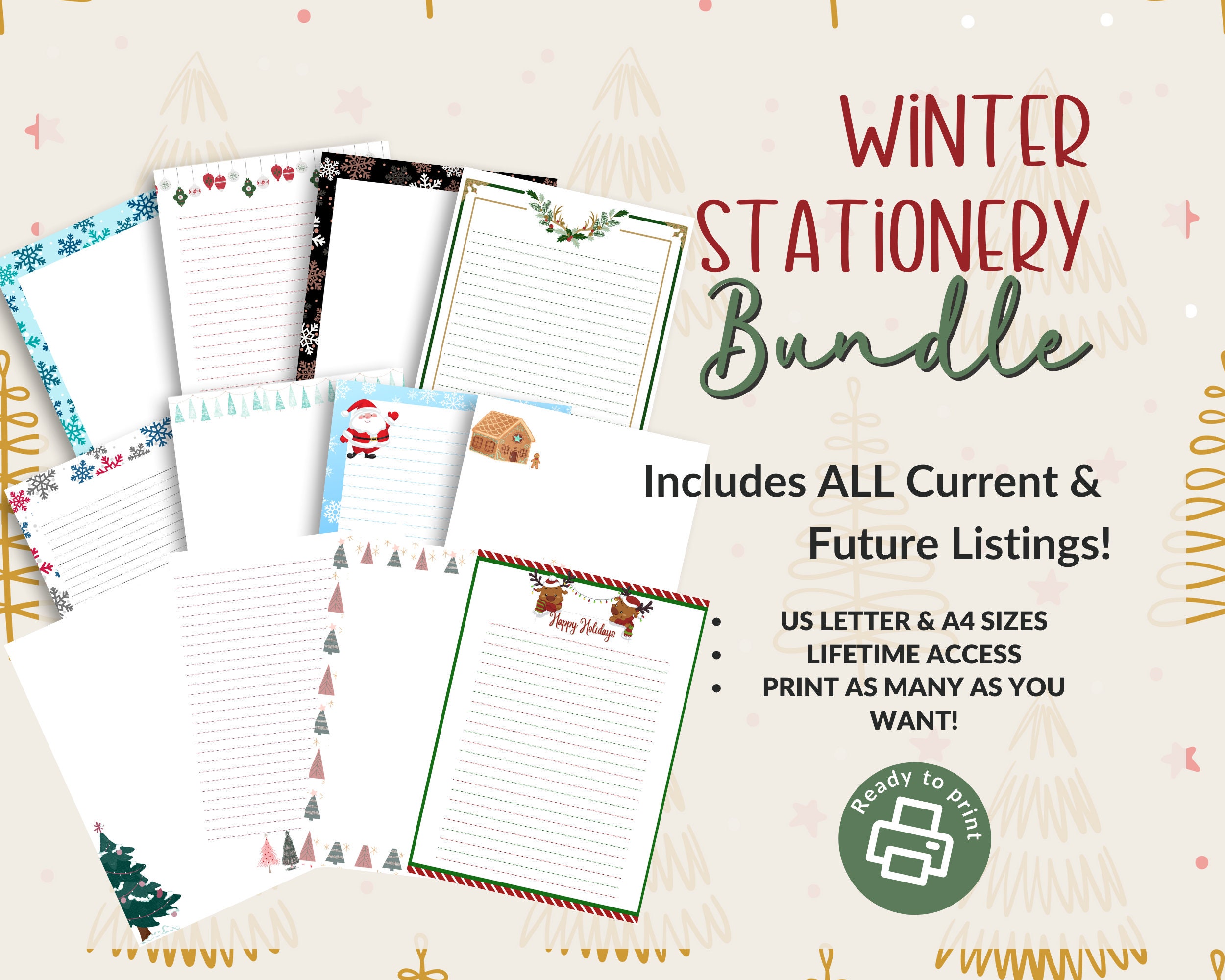 Christmas Stationery Bundle Printable Stationery Holiday Letter Writing ...