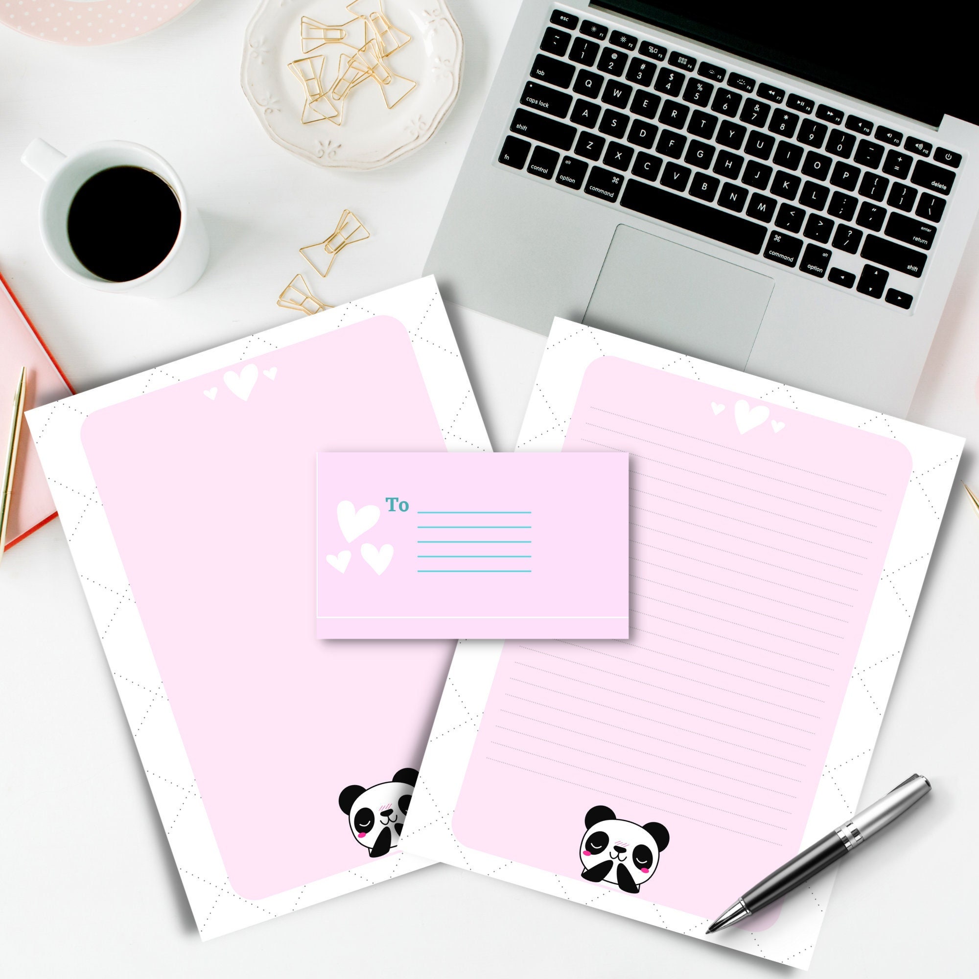 Kawaii Printable Stationery Set, Panda Stationary Printable, Lined and ...
