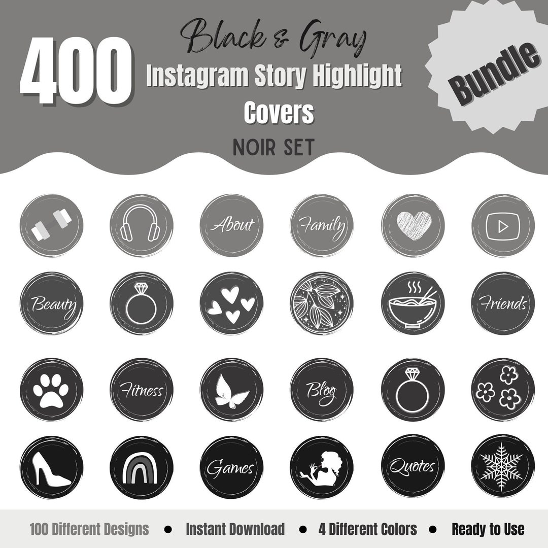 400 Gray & Black Instagram Story Highlight Covers, IG Story Icons ...