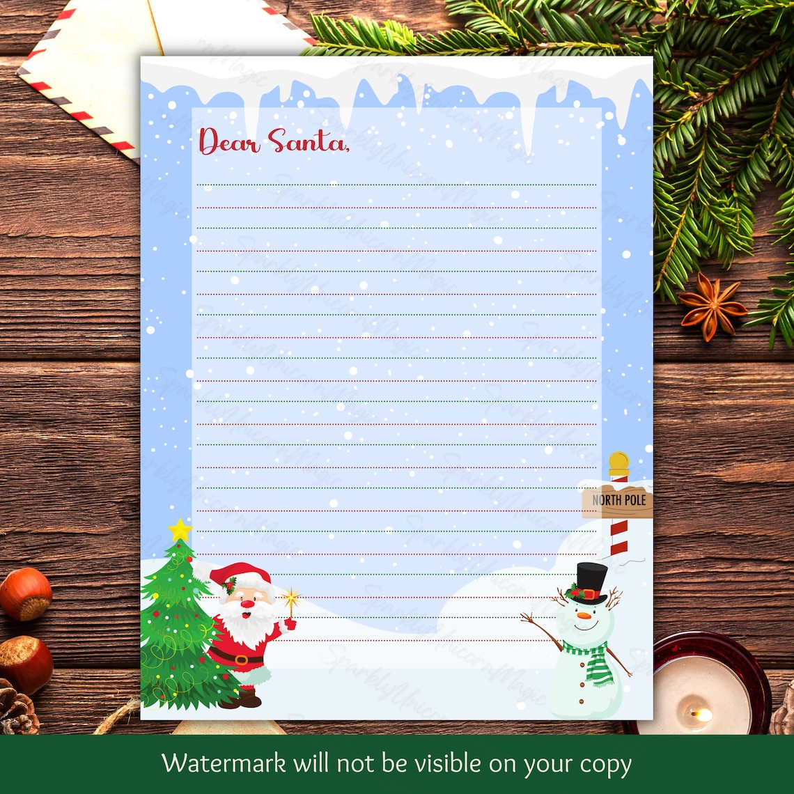 Letter to Santa, Printable Kids Christmas Wish List, Santa Claus Letter ...