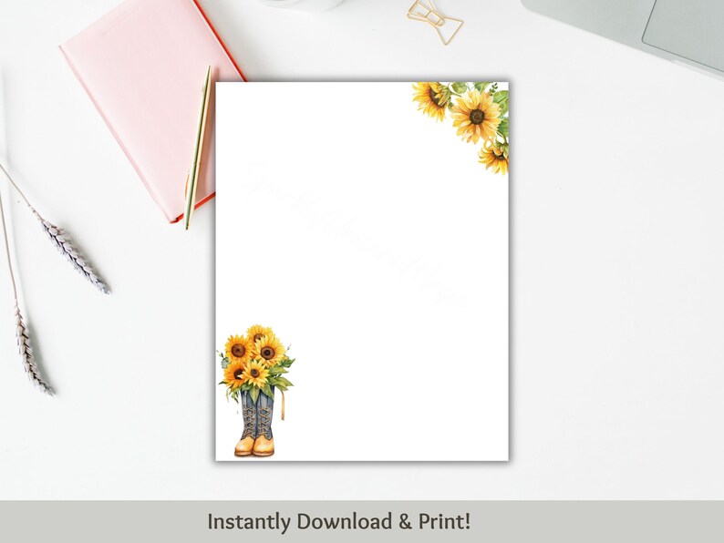 Sunflower Stationery Printable Letter Writing Paper Stationery Paper ...