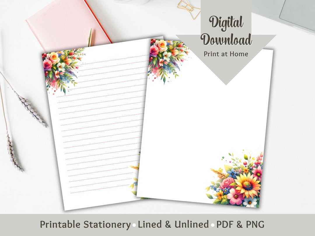 Floral Stationery Printable Letter Writing Paper Stationery Paper Lined ...