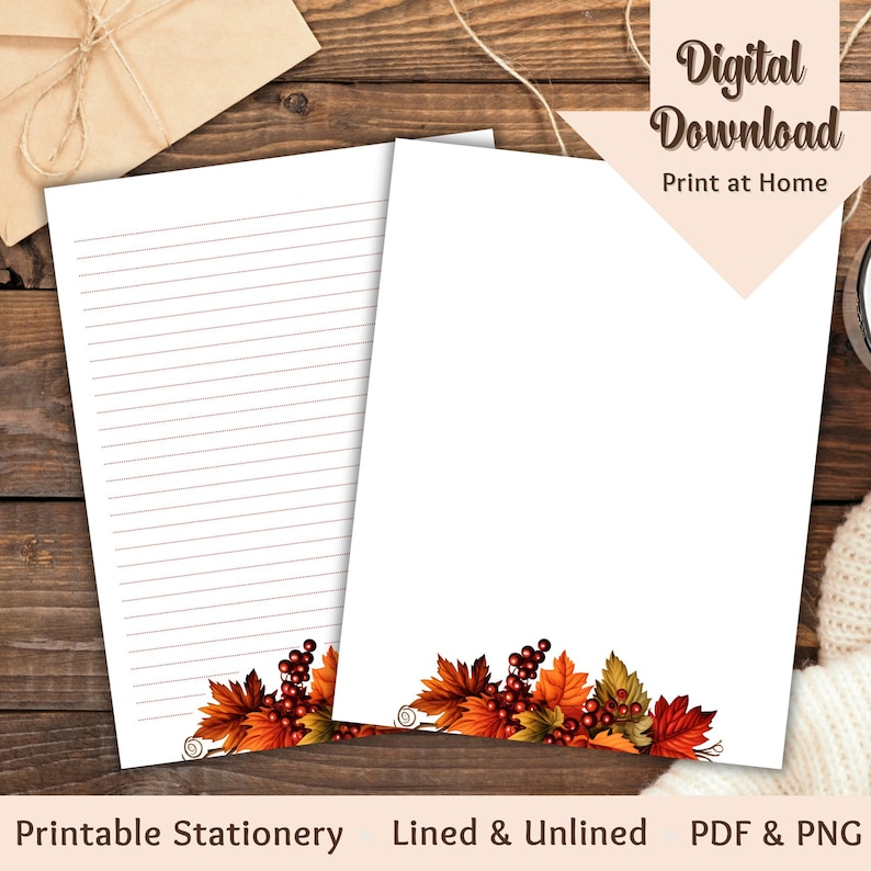 Autumn Stationary Printable Stationery Fall Letter Writing Stationery ...
