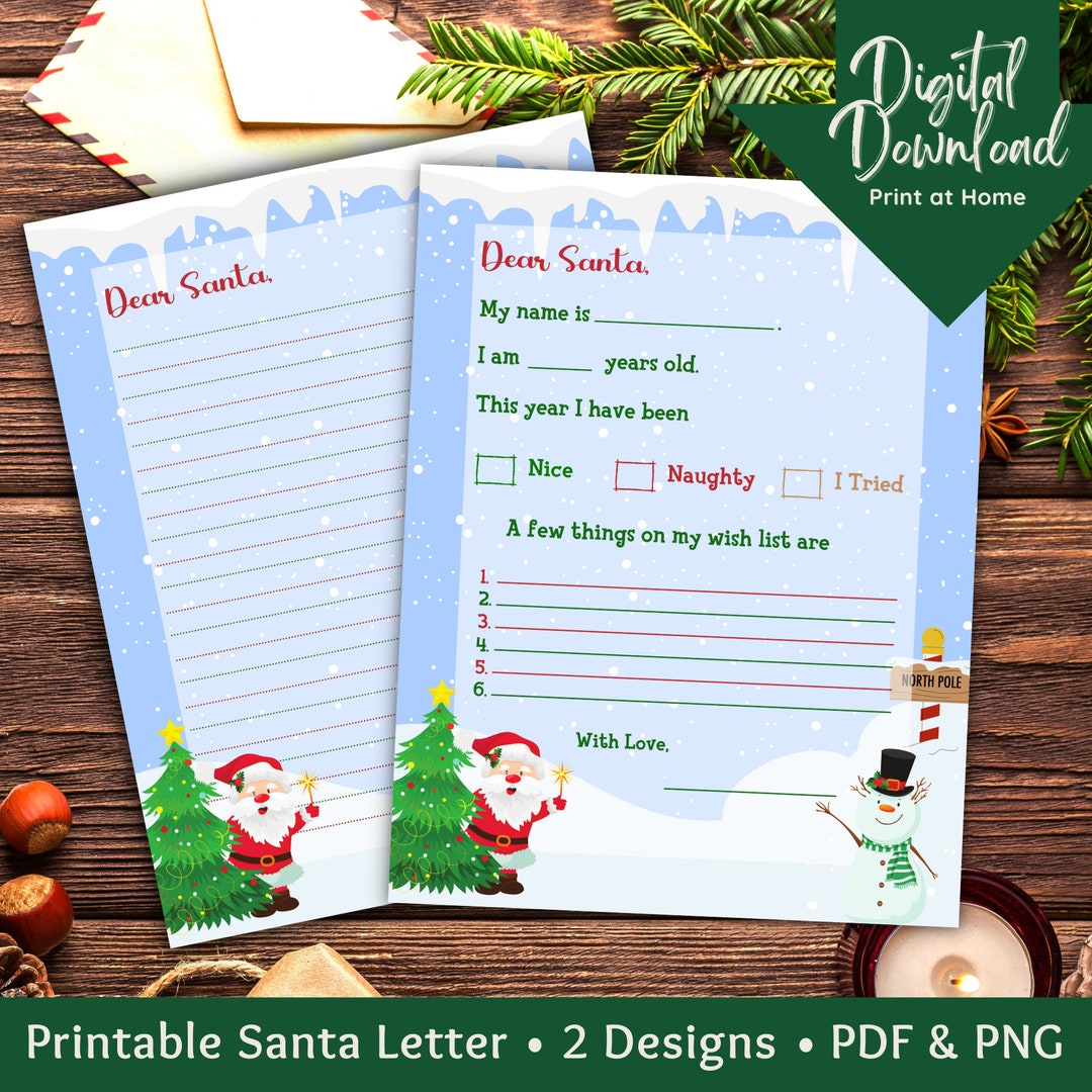 Letter to Santa, Printable Kids Christmas Wish List, Santa Claus Letter ...