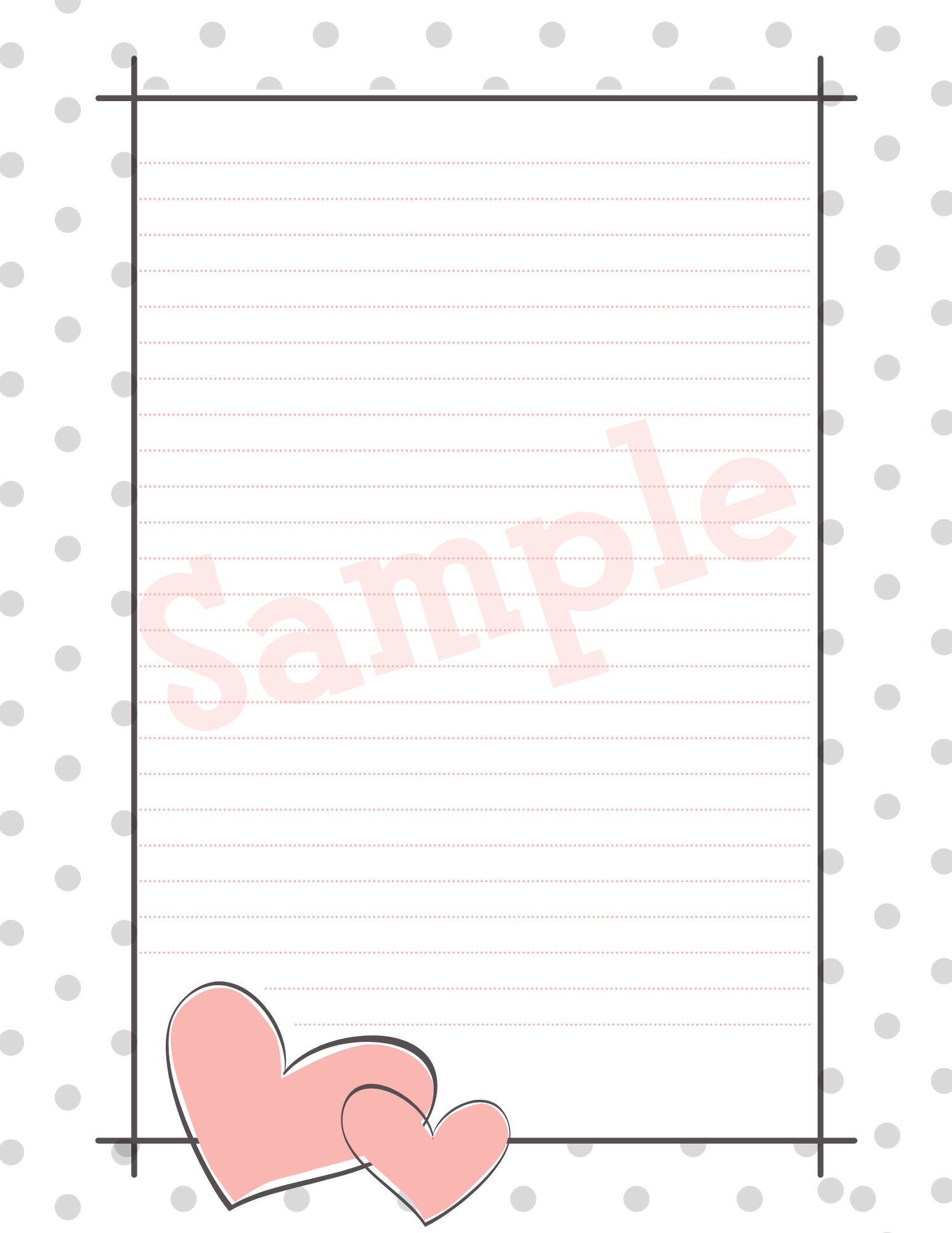 Cute Valentine Hearts Stationery, Letter Writing Paper, Printable ...