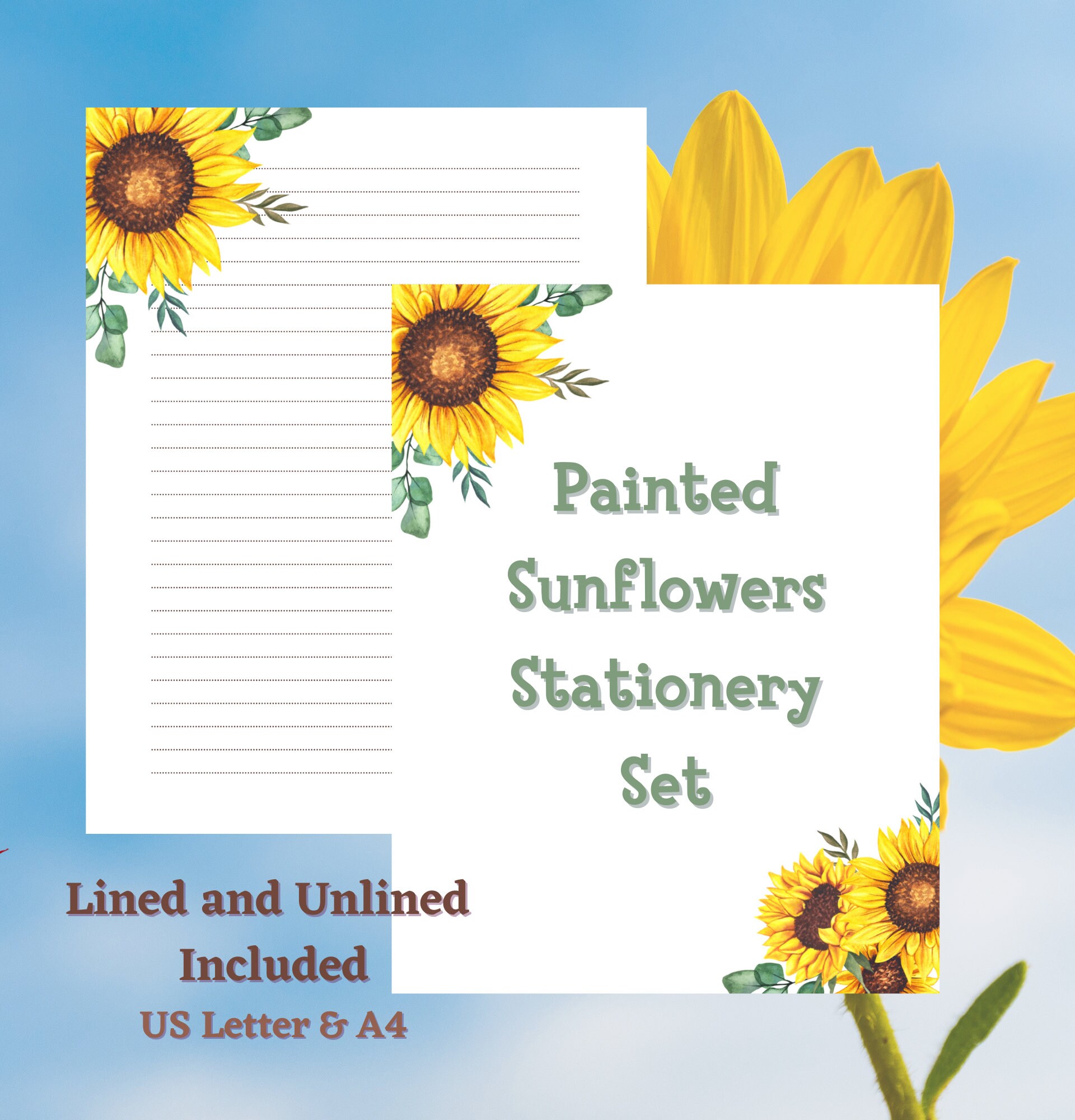 Sunflowers Stationery Set, Spring Flowers Letter Writing Paper ...