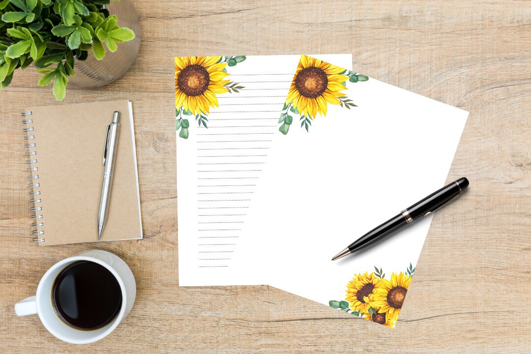 Sunflowers Stationery Set, Spring Flowers Letter Writing Paper ...