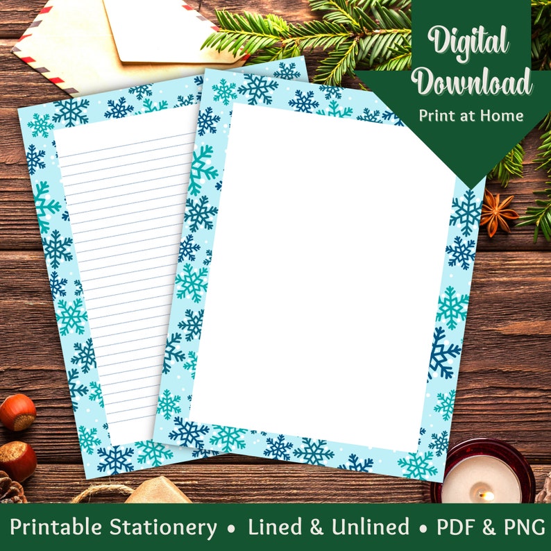 Printable Christmas Stationery Template, Winter Holiday Snowflake ...