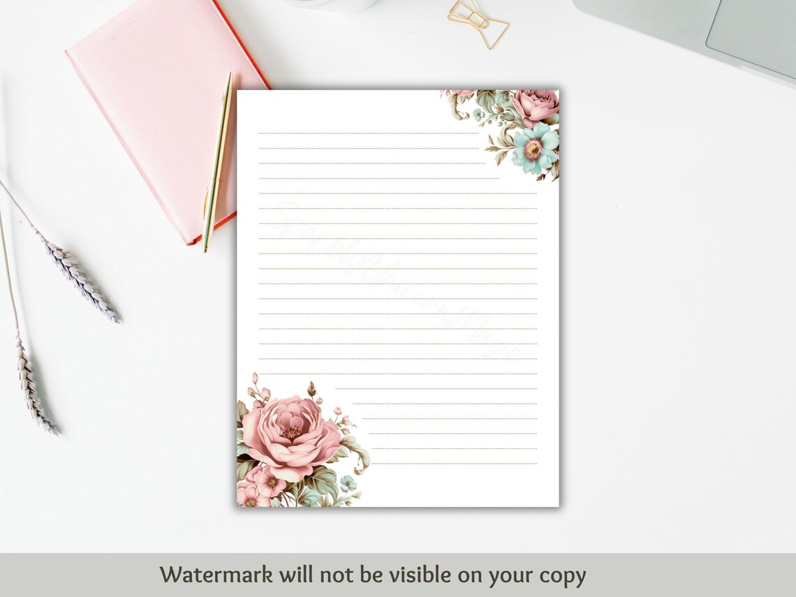 Floral Stationery Printable Letter Writing Paper Stationery Paper Lined ...
