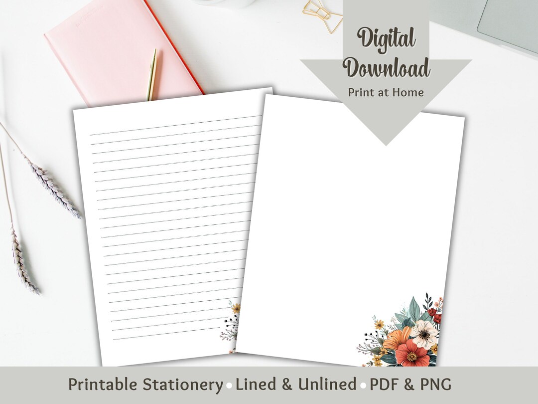 Floral Stationery Printable Letter Writing Paper Stationery Paper Lined ...