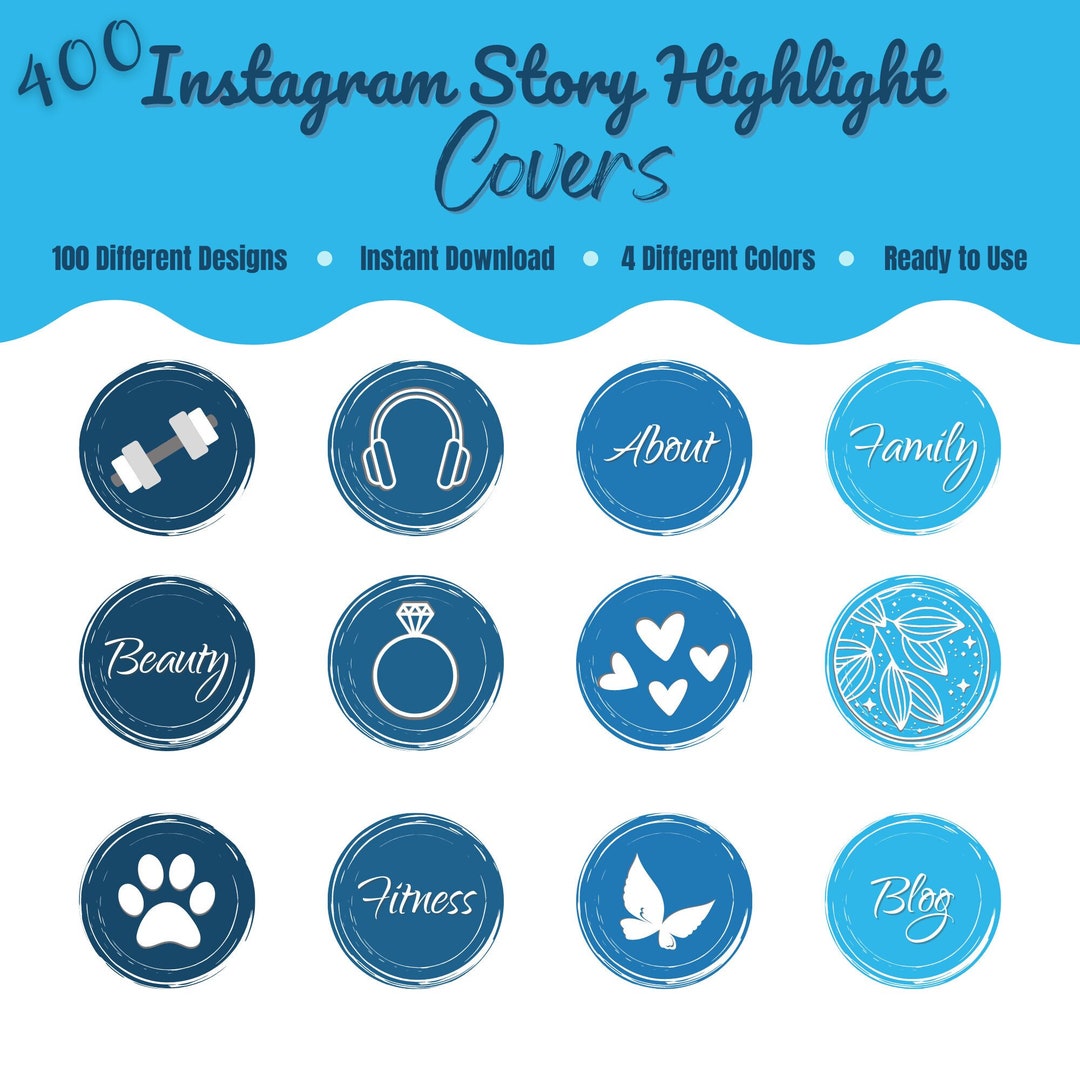 400 Blue Instagram Story Highlight Covers, IG Story Icons Bundle ...