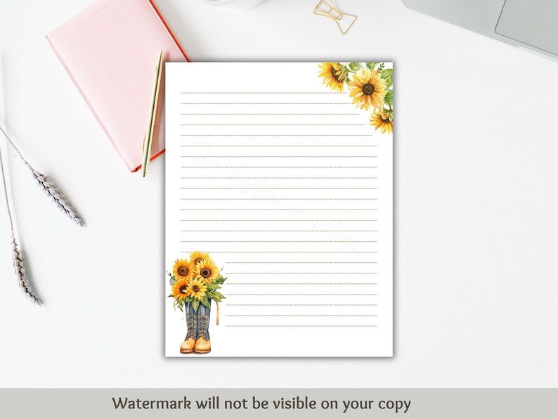 Sunflower Stationery Printable Letter Writing Paper Stationery Paper ...
