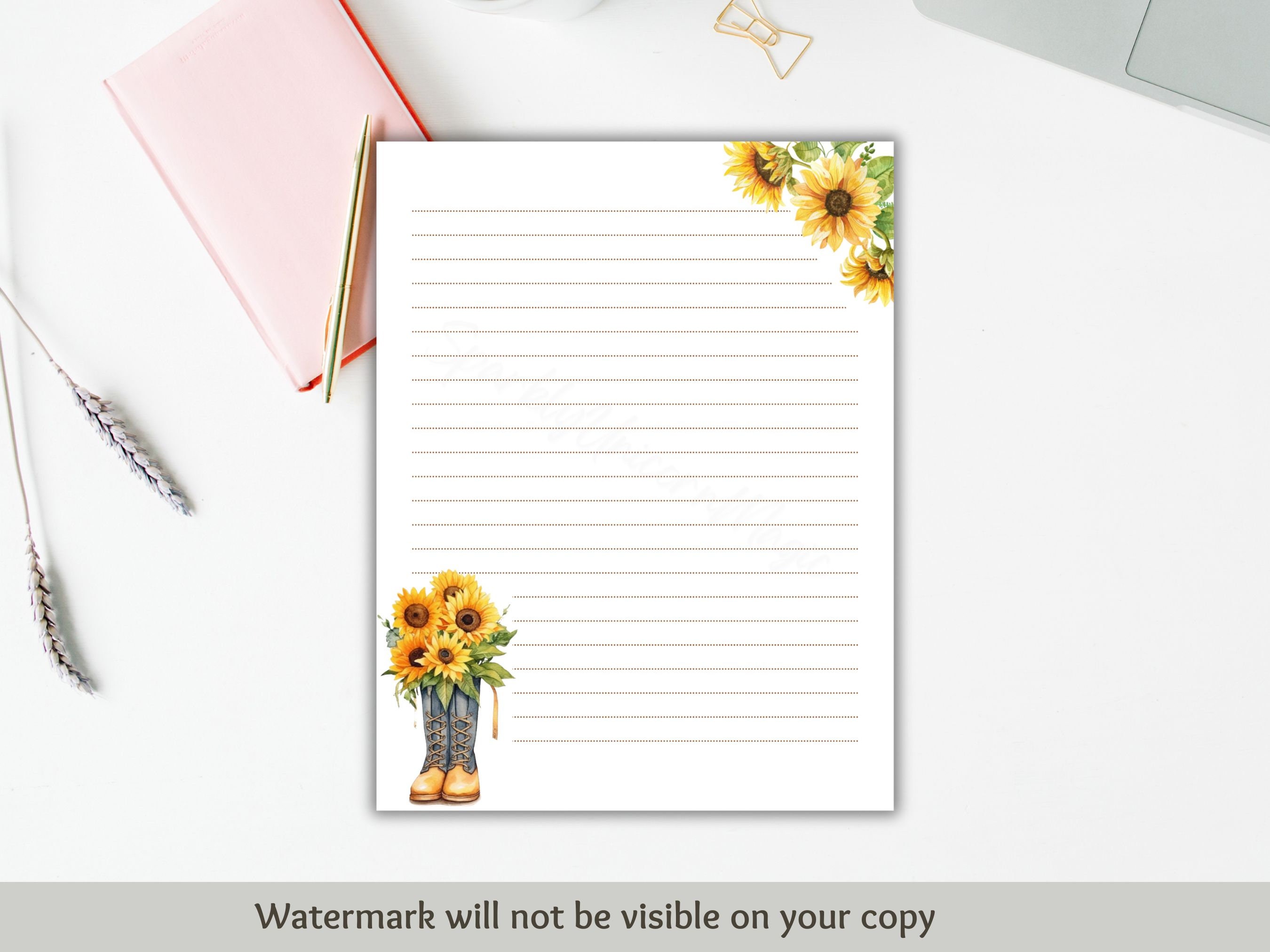 Sunflower Stationery Printable Letter Writing Paper Stationery Paper ...