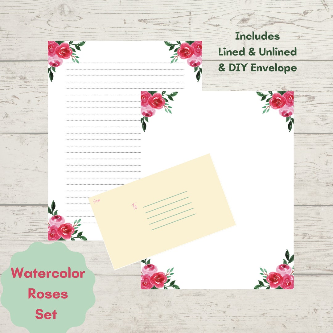 Floral Stationery Set, Watercolor Rose Writing Paper, Journal, Notepad ...