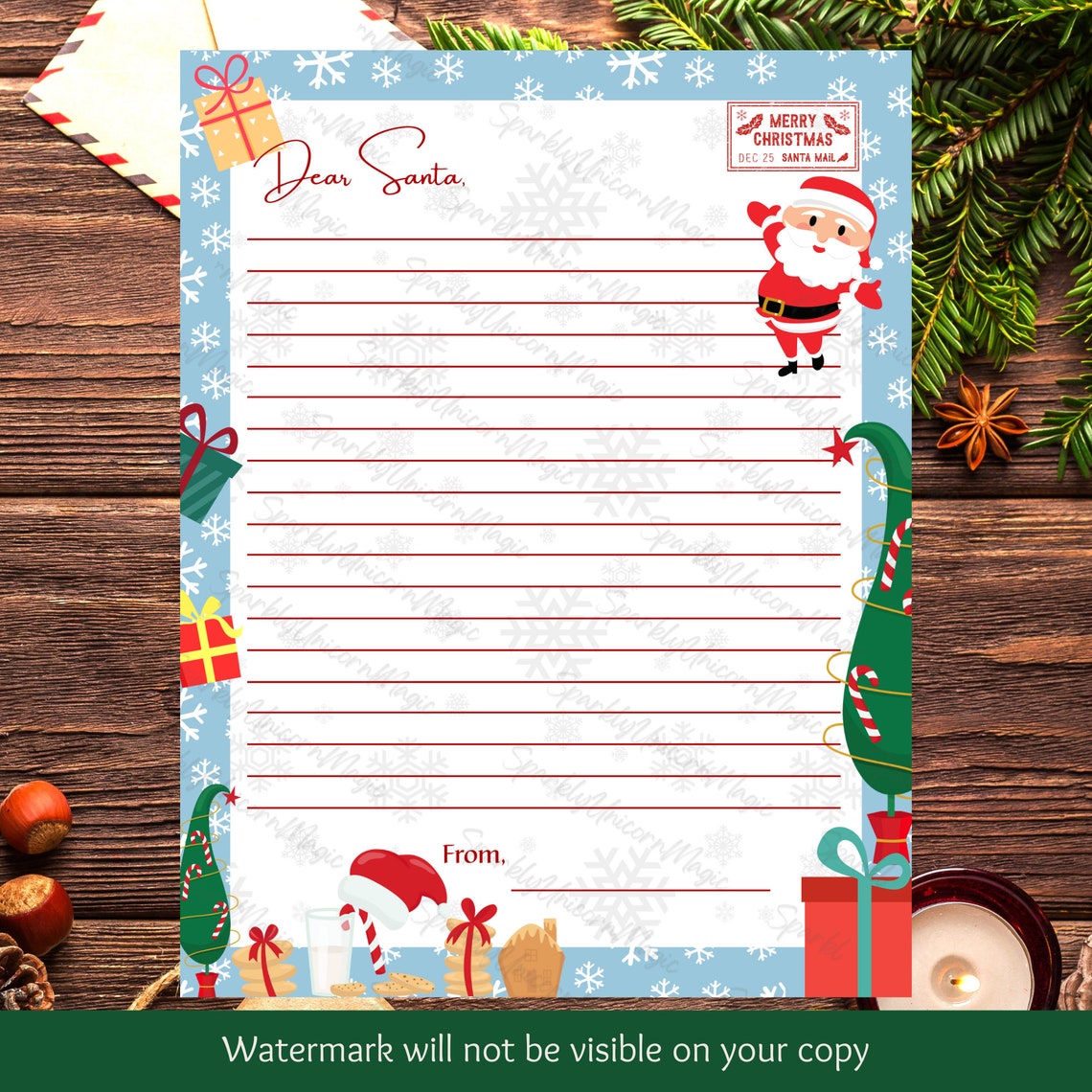 Printable Letter to Santa, Kids Christmas Wish List, Santa Claus Letter ...